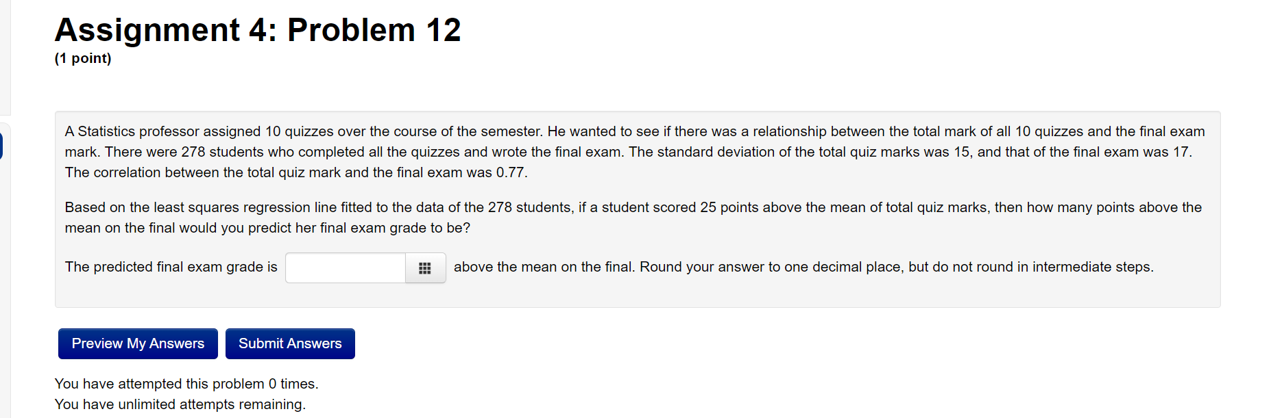 Solved Assignment 4: Problem 12 (1 point) A Statistics | Chegg.com