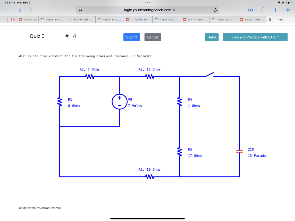 Solved What is the time constant for the following transient | Chegg.com