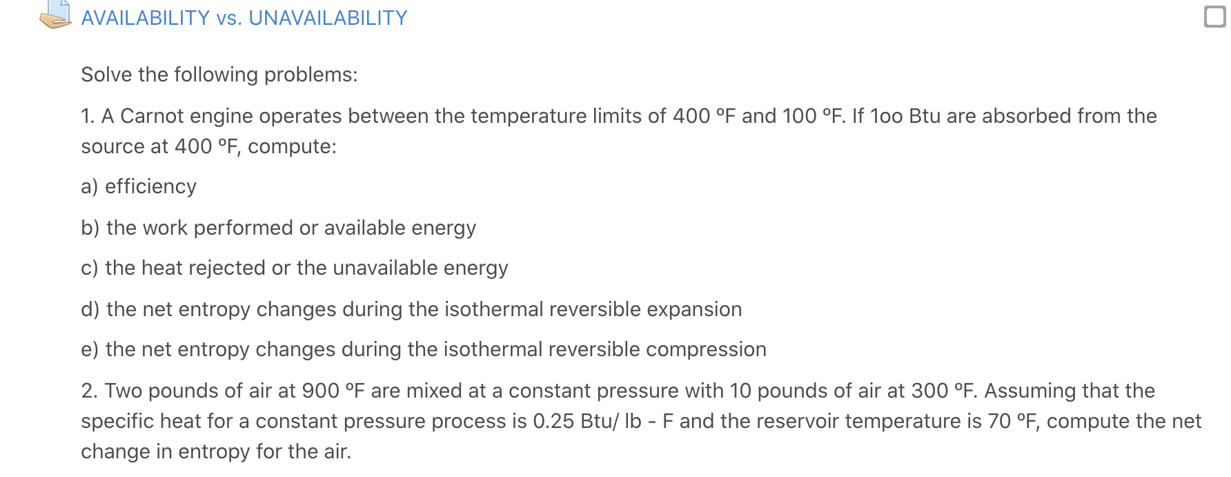 Solved AVAILABILITY vs. UNAVAILABILITY Solve the following | Chegg.com