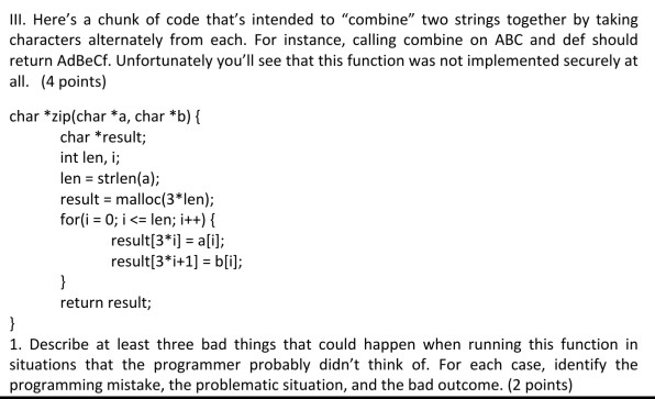 III. Here's a chunk of code that's intended to | Chegg.com
