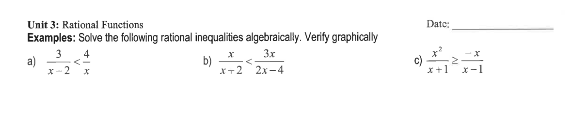 Solved Date: Unit 3: Rational Functions Examples: Solve the | Chegg.com