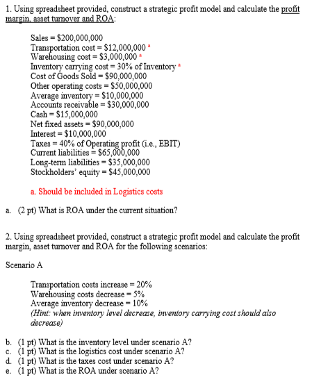 1. Using spreadsheet provided, construct a strategic | Chegg.com