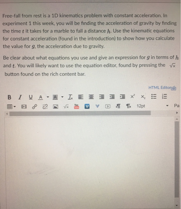 Solved Free-fall from rest is a 1D kinematics problem with | Chegg.com