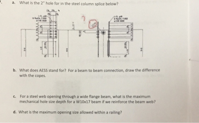 a. What is the 2" hole for in the steel column splice | Chegg.com