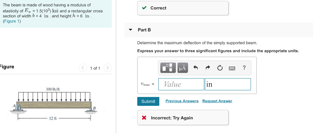Solved The beam is made of wood having a modulus of | Chegg.com