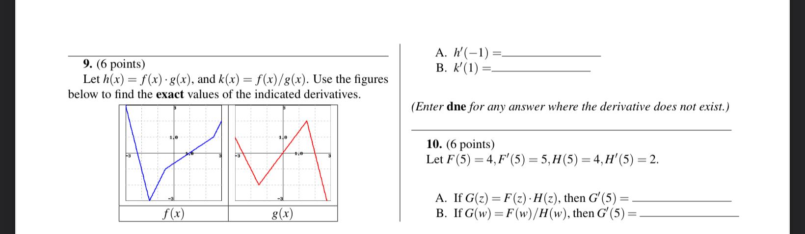 Solved 1. (4 points) 7. (6 points) Find the derivative of | Chegg.com