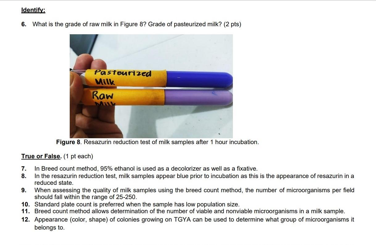 Solved Identify 6 What Is The Grade Of Raw Milk In Figure Chegg