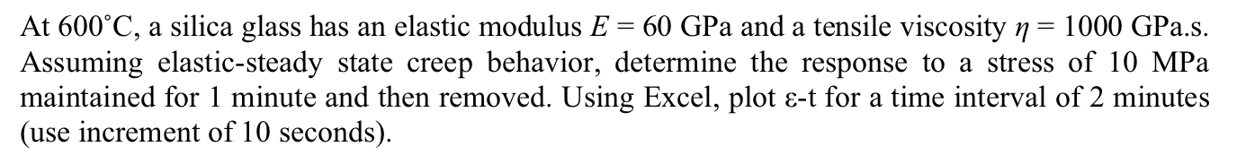 Solved At 600˚C, a silica glass has an elastic modulus E = | Chegg.com