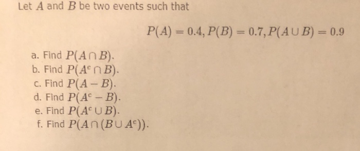 Solved Let A and B be two events such that P(A) = 0.4, P(B) | Chegg.com