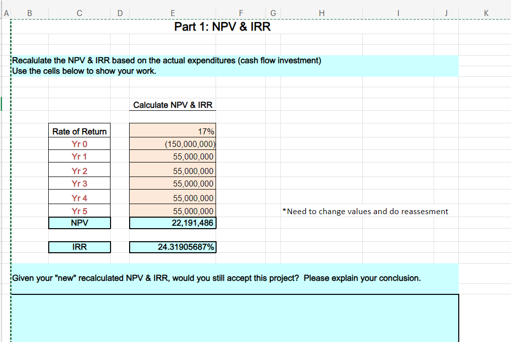 Solved Given your "new" recalculated NPV \& IRR, would you | Chegg.com