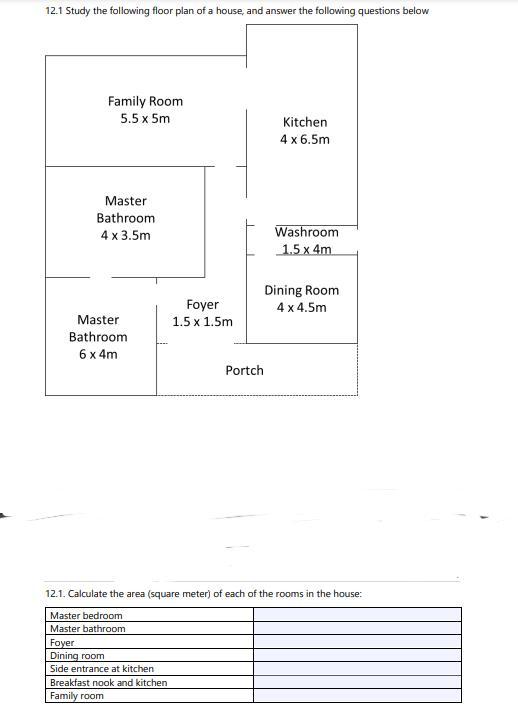 Solved 12.1 Study the following floor plan of a house, and | Chegg.com