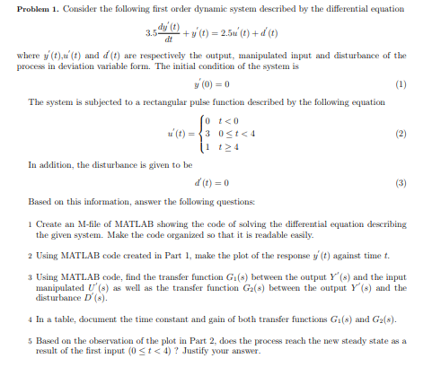 Problem 1. Consider the following first order dynamic | Chegg.com