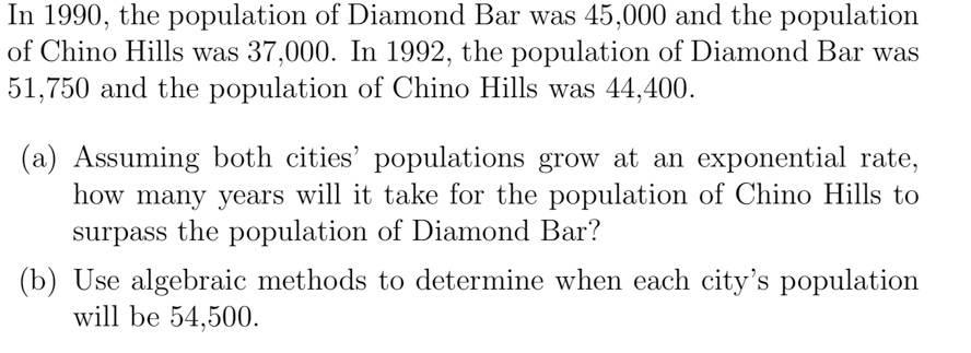 Solved In 1990, the population of Diamond Bar was 45,000 and | Chegg.com