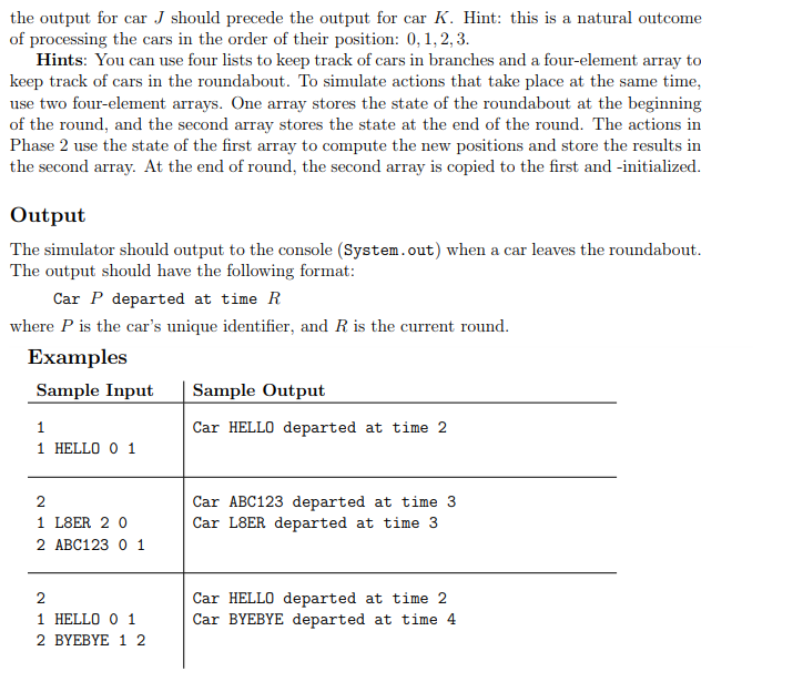 Solved Using Java: Simulate a roundabout by implementing | Chegg.com