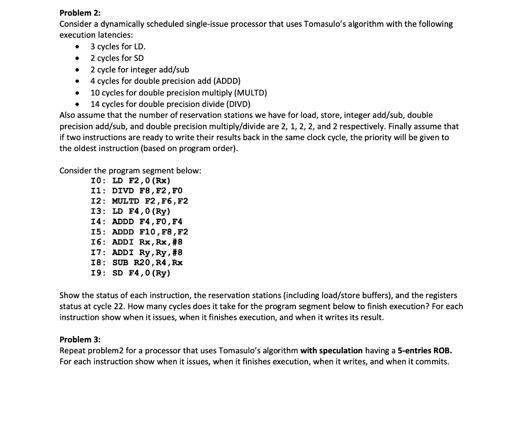 . Problem 2: Consider a dynamically scheduled | Chegg.com
