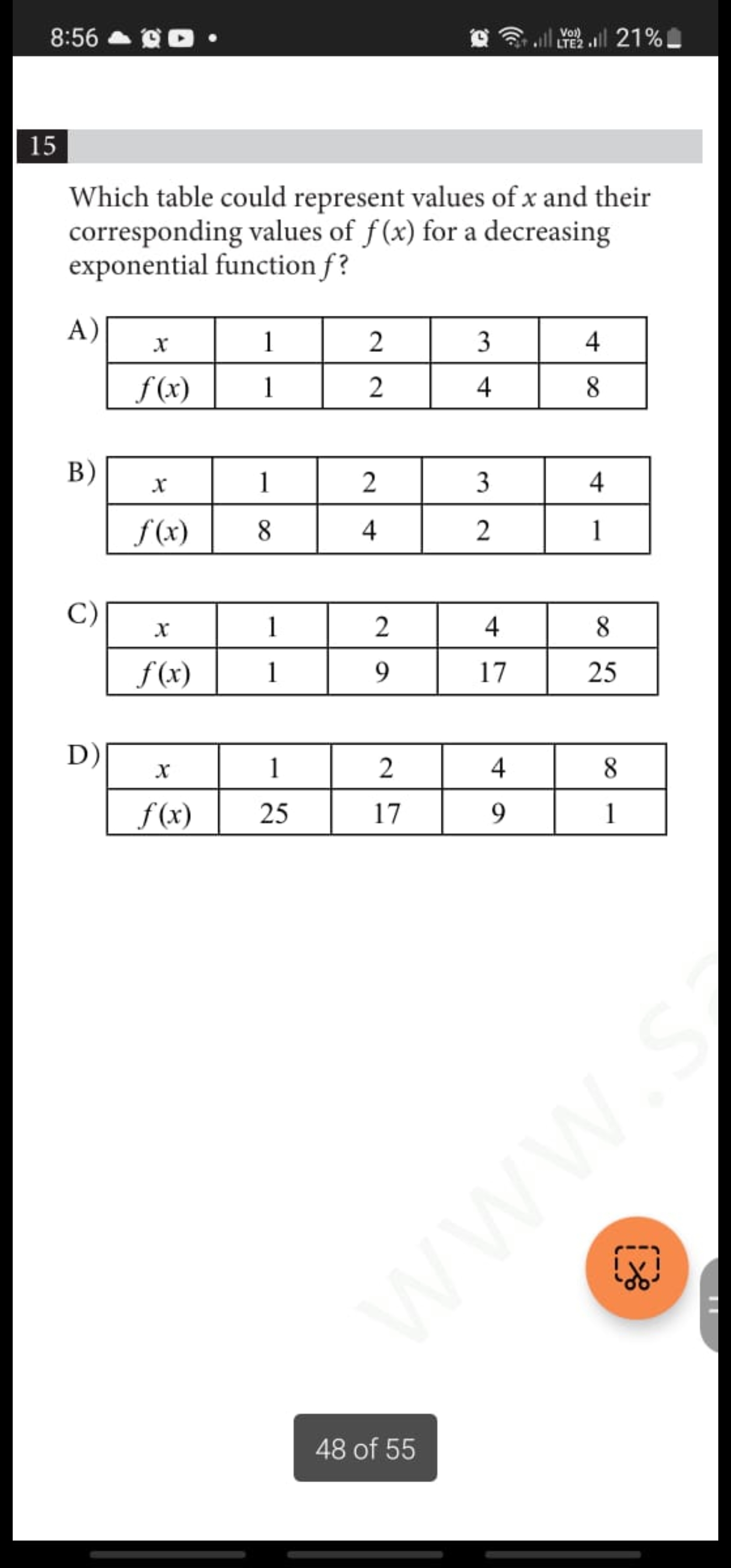 Solved Which table could represent values of x and their | Chegg.com