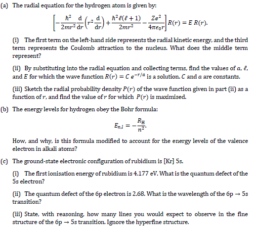 Solved (a) The radial equation for the hydrogen atom is | Chegg.com