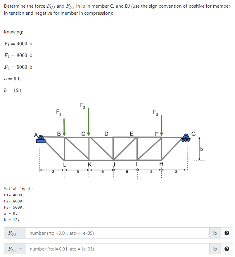 Solved Determine the force Fc, and Fpj in lb in member CJ | Chegg.com