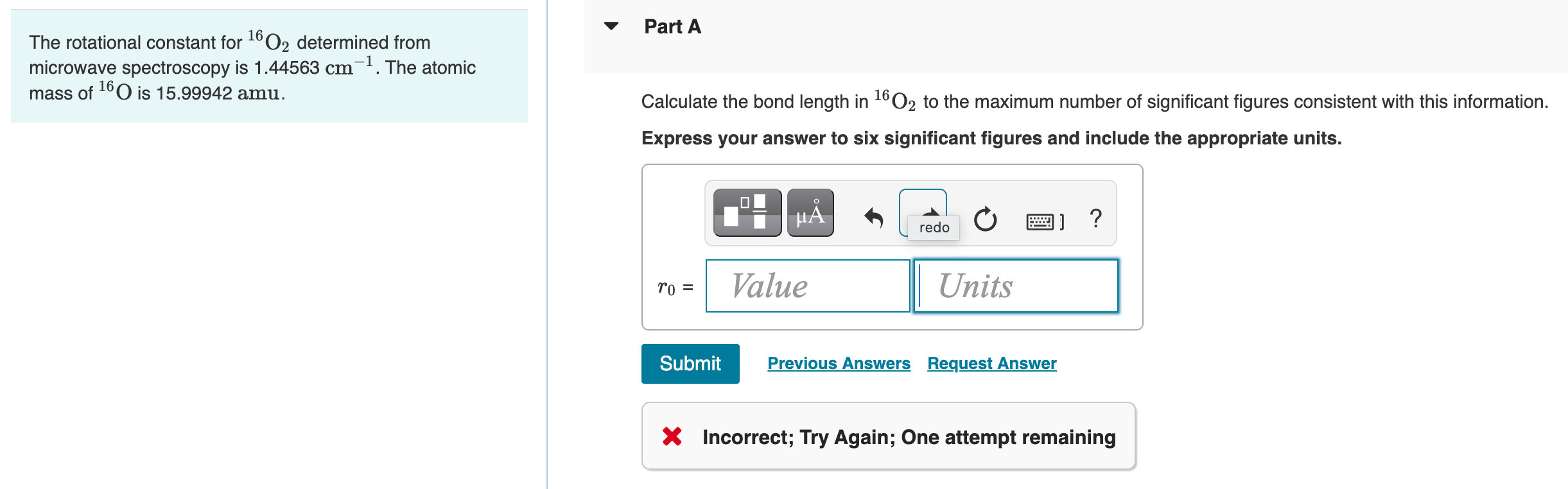 Solved Part A The rotational constant for 16 O2 determined | Chegg.com