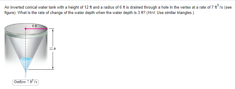 Solved An inverted conical water tank with a height of 12ft | Chegg.com
