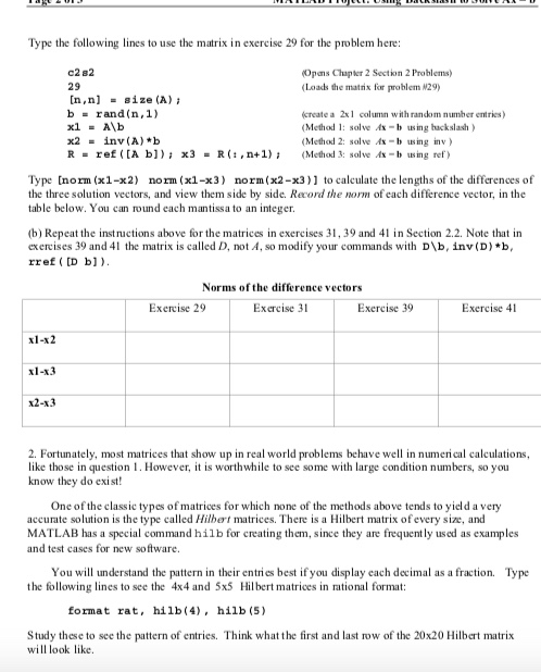 MATLAB Project: Using Backslash to Solve Ax=b Name | Chegg.com