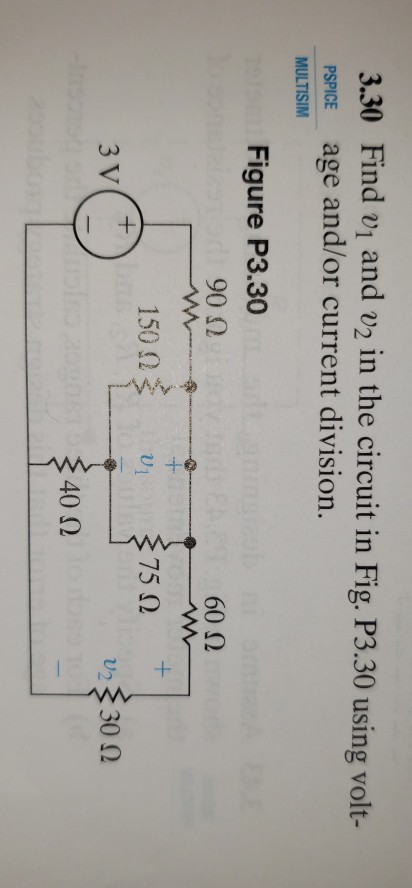 Solved 3.30 Find vi and v2 in the circuit in Fig. P3.30 | Chegg.com
