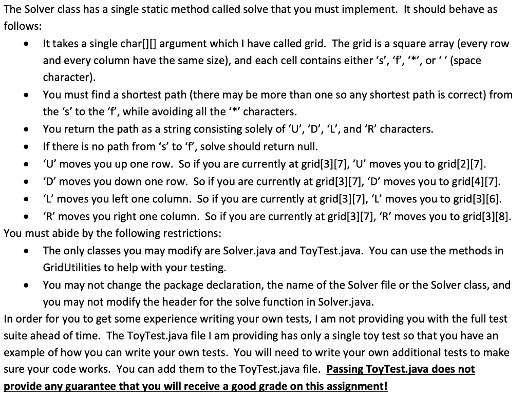 In Java plz help /*Solver.java codes*/ package | Chegg.com