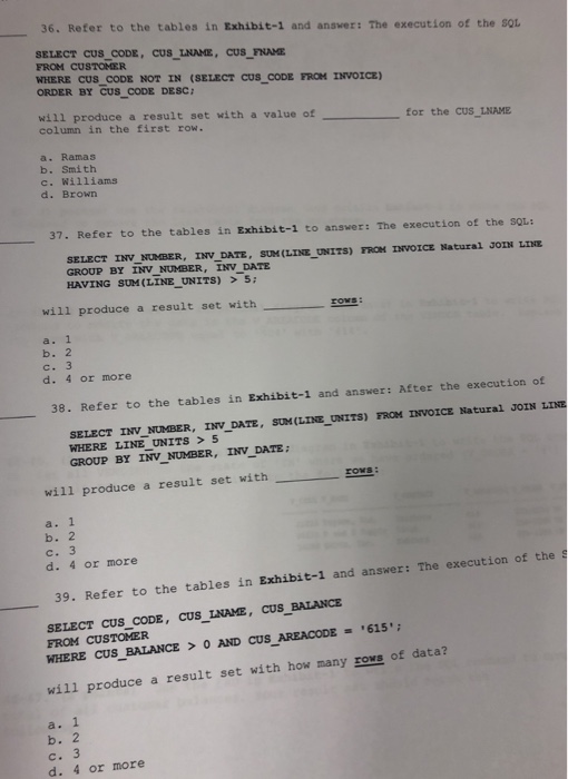 Solved Spring 2018-Exam 2: EXHIBIT 1 CUS,CoDe LINE NULIBER | Chegg.com