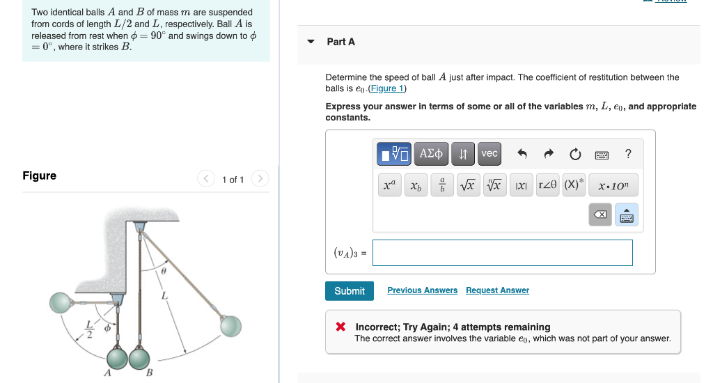 Solved Two identical balls A and B of mass m are suspended | Chegg.com
