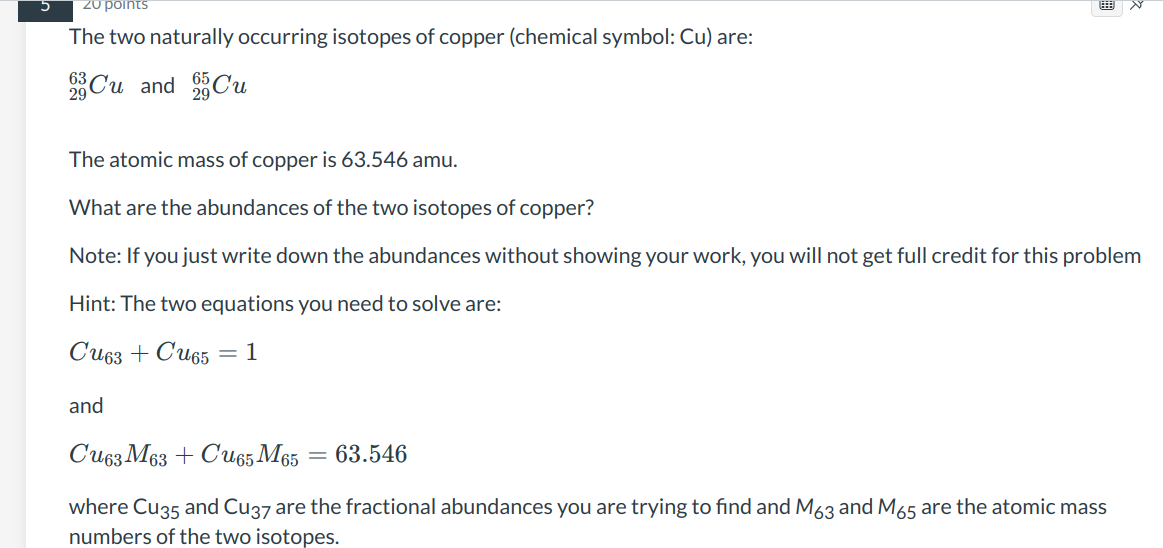 Solved The two naturally occurring isotopes of copper | Chegg.com