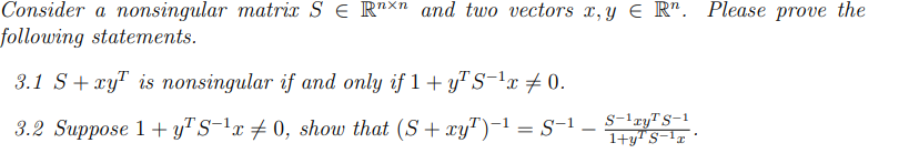 Solved Consider a nonsingular matrix SinRn×n ﻿and two | Chegg.com
