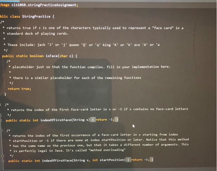 Solved kage cis1968.stringPracticeAssignment; blic class | Chegg.com