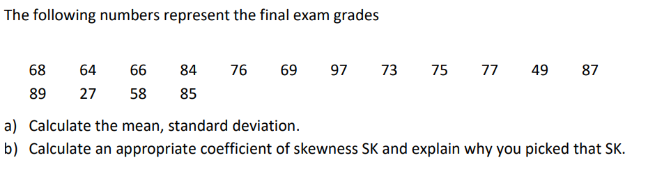 Solved The following numbers represent the final exam grades | Chegg.com
