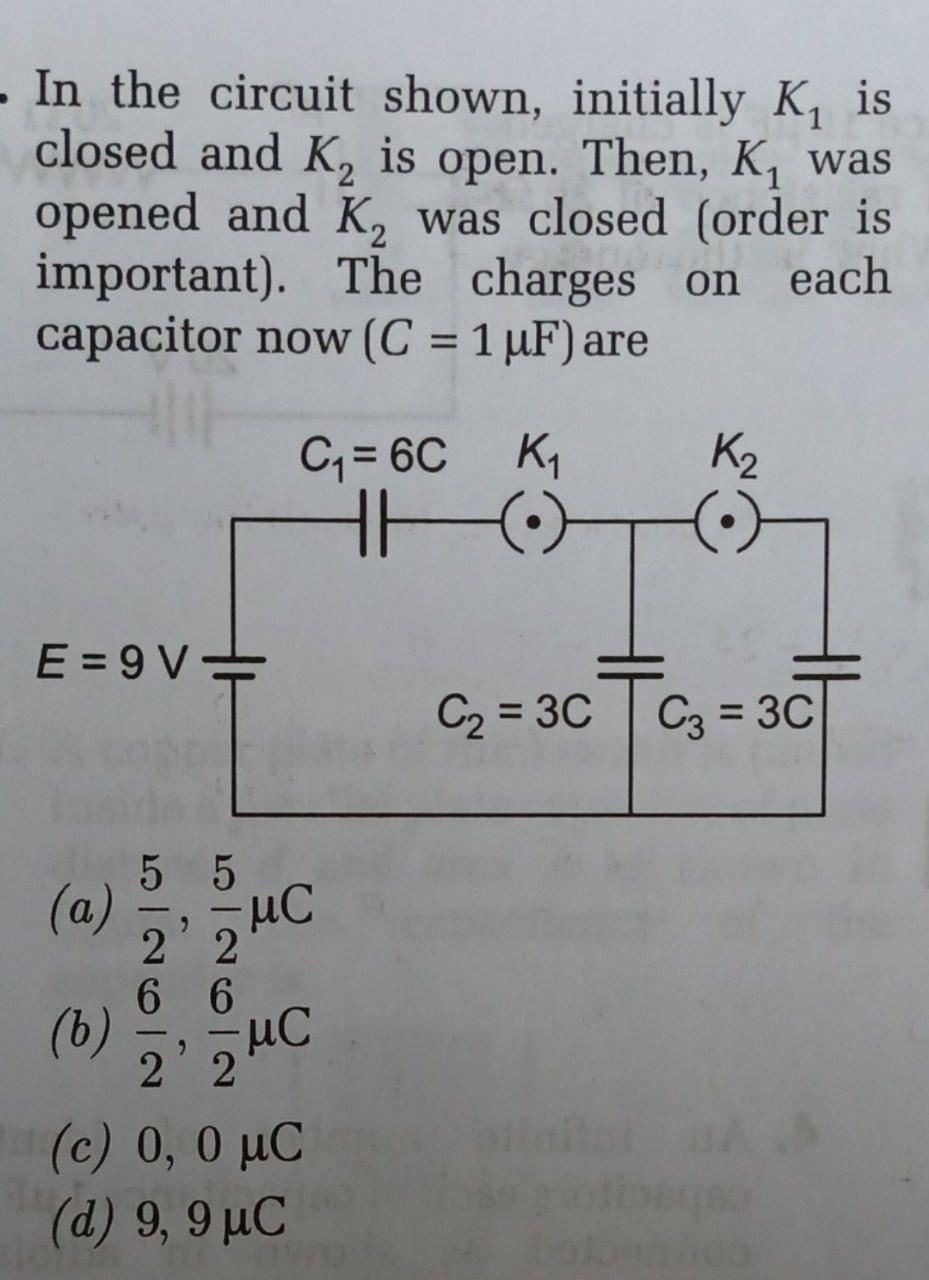 Solved - In the circuit shown, initially Ky is closed and K, | Chegg.com
