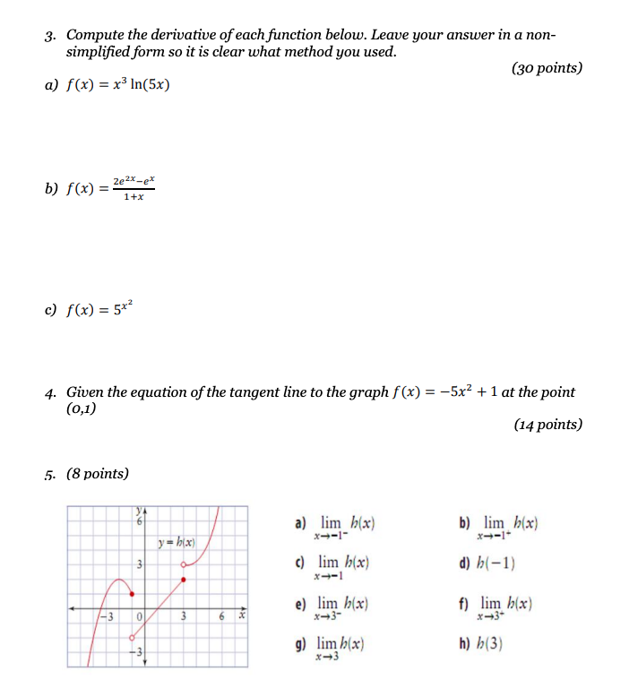 Solved 3. Compute the derivative of each function below. | Chegg.com