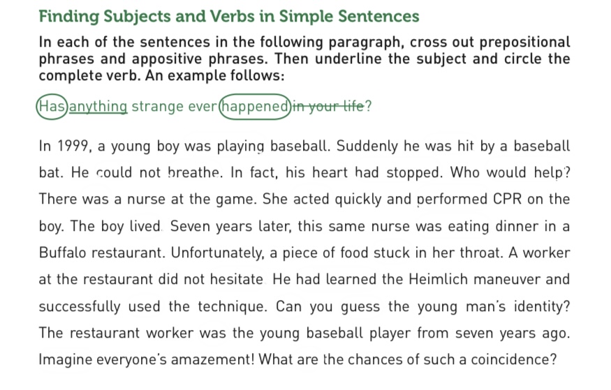 Finding Subjects and Verbs in Simple Sentences In | Chegg.com