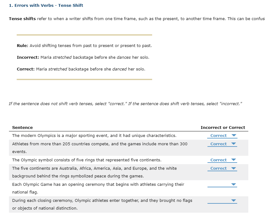 1. Errors with Verbs - Tense Shift Tense shifts refer | Chegg.com