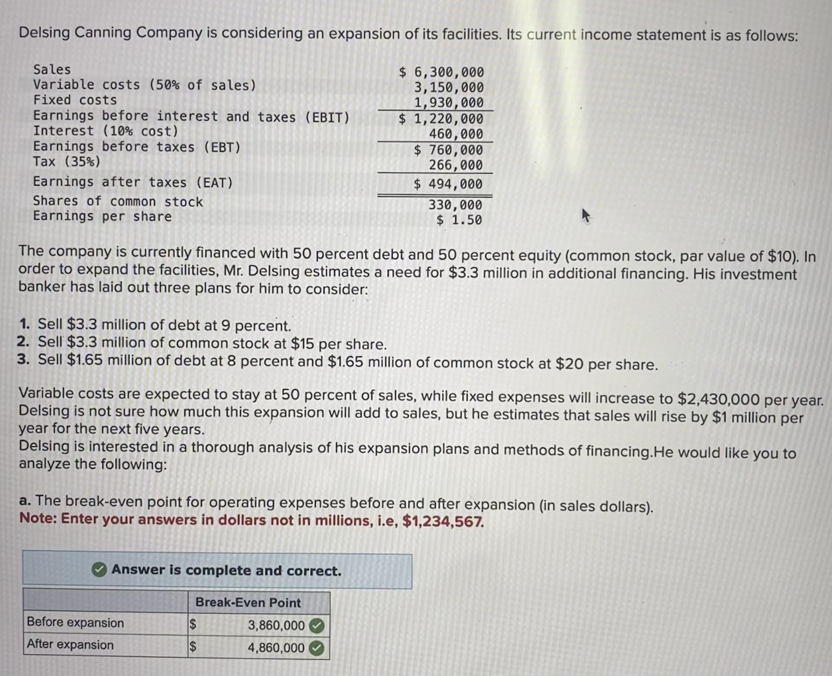 Solved Delsing Canning Company is considering an expansion | Chegg.com