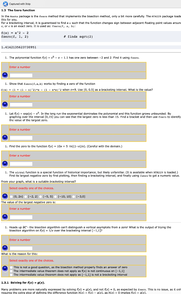 Solved X Captured with Xnip 1.3 The fzero function In the | Chegg.com