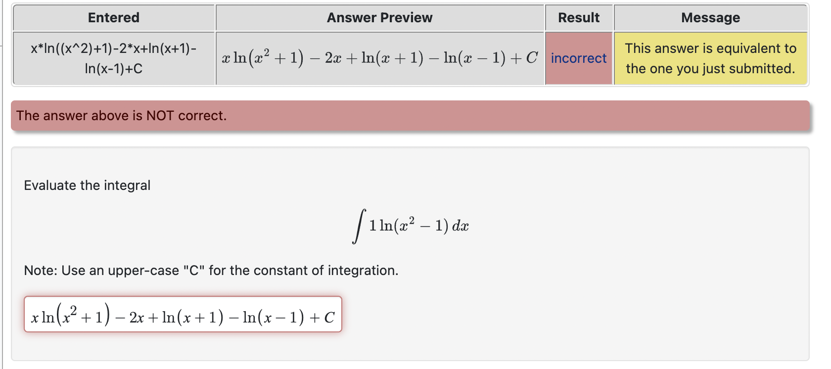 Solved The answer above is NOT correct. Evaluate the | Chegg.com