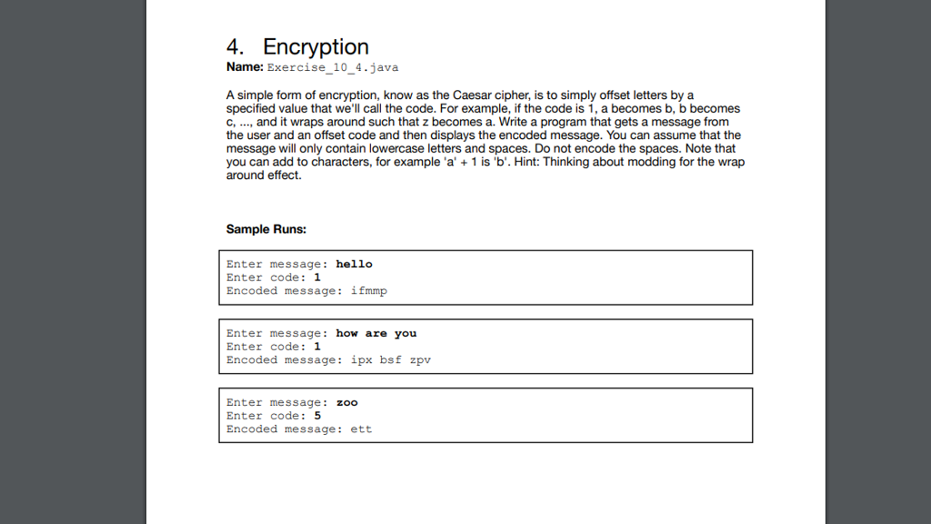 Solved 4. Encryption Name: Exercise_10_4.java A simple form | Chegg.com