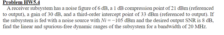 Solved A receiver subsystem has a noise figure of 6 dB, a 1 | Chegg.com