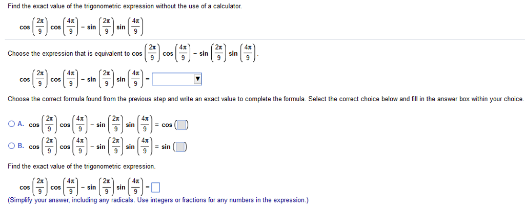 Solved Find the exact value of the trigonometric expression | Chegg.com