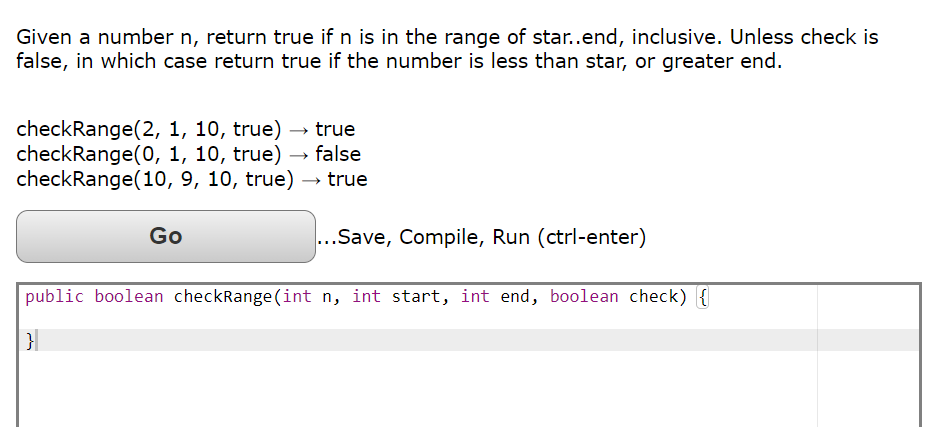 Given a number n, return true if n is in the range of | Chegg.com