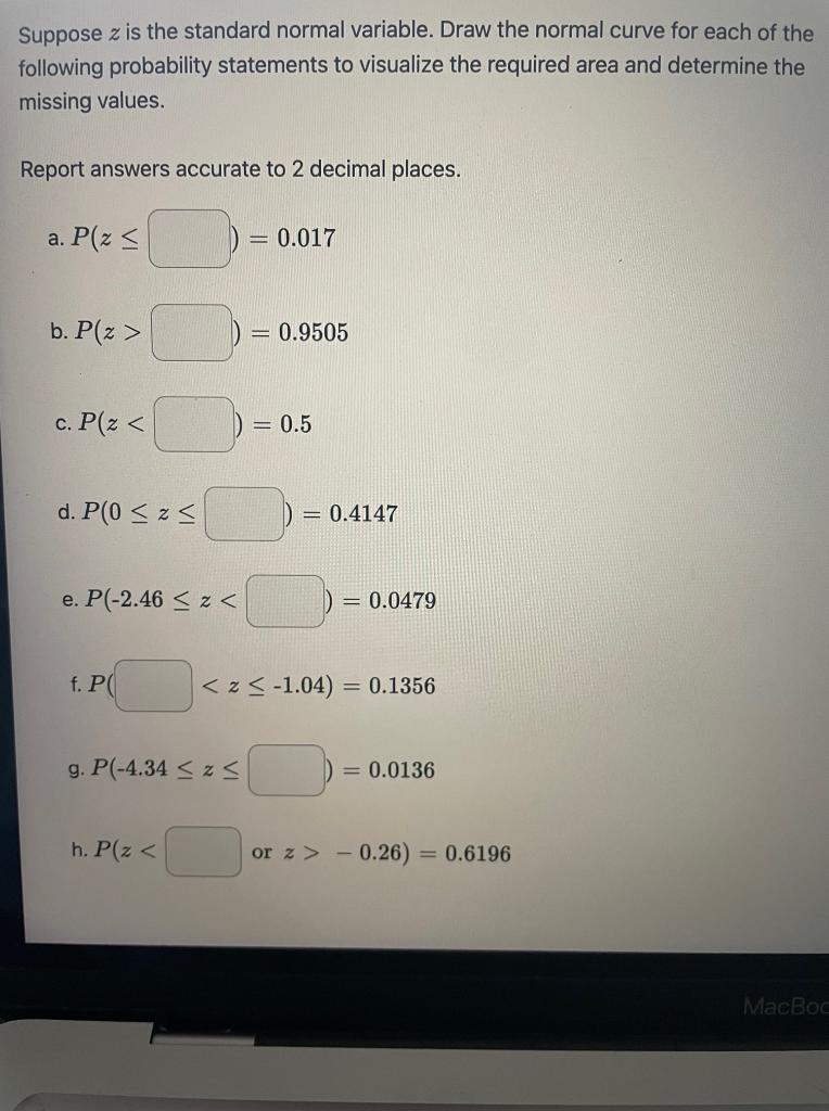 Solved Suppose z is the standard normal variable. Draw the | Chegg.com