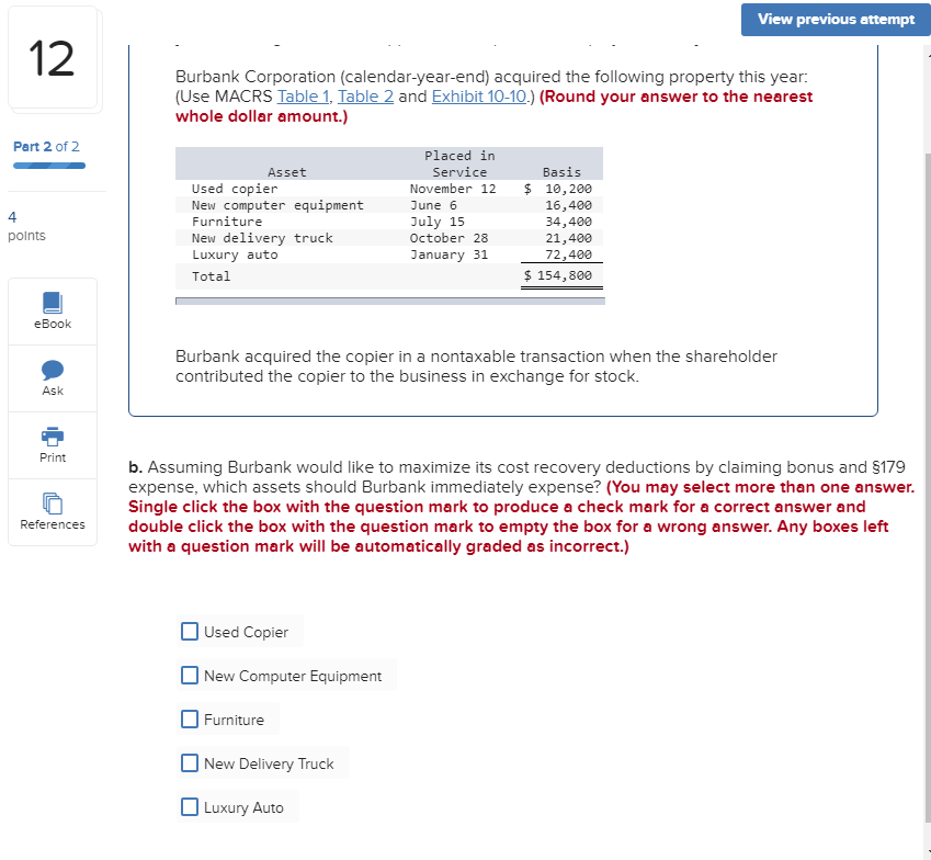 Solved View previous attempt Burbank Corporation | Chegg.com