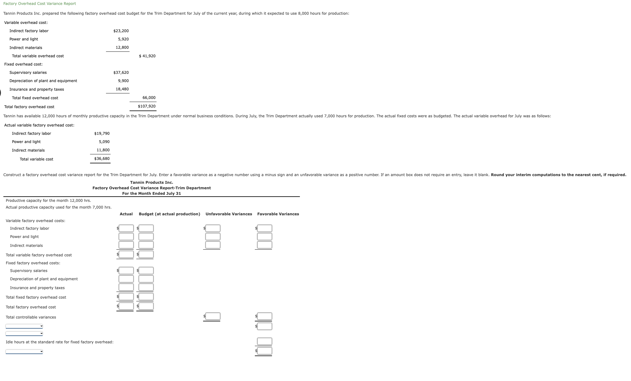 Solved Factory Overhead Cost Variance ReportVariable | Chegg.com Solved Factory Overhead Cost Variance ReportVariable | Chegg.com