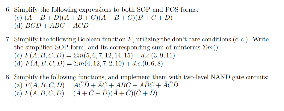 Solved 6. Simplify the following expressions to both SOP and | Chegg.com