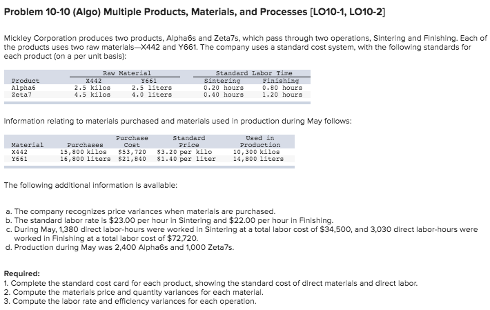 Solved Problem 10-10 (Algo) Multiple Products, Materials, | Chegg.com