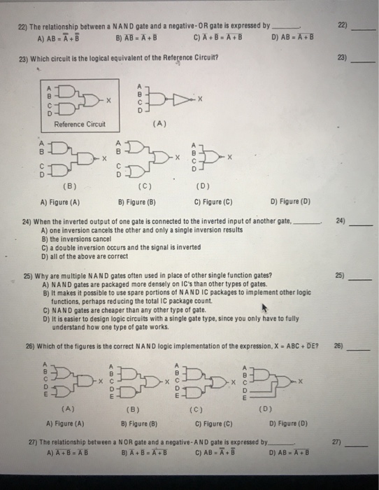 Solved 22) 22) The relationship between a NAND gate and a | Chegg.com